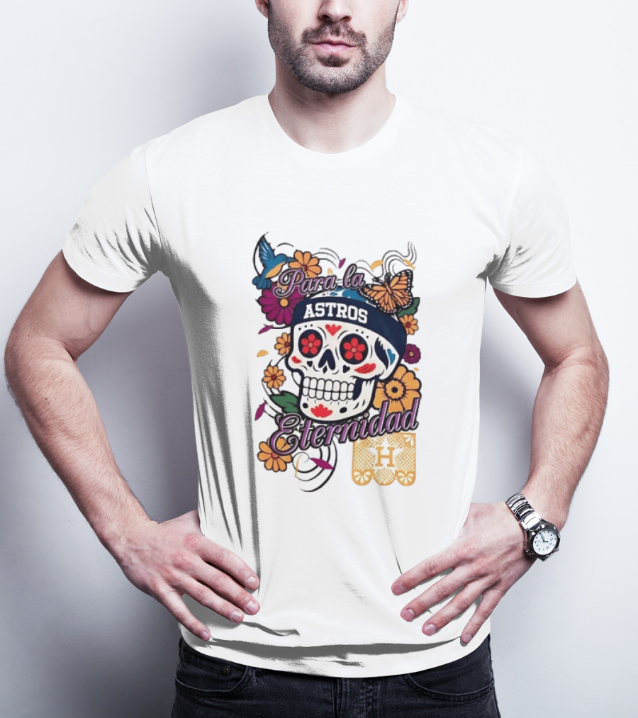 Houston Astros Para La Eternidad Sugar Skull Día De Los Muertos T-Shirt