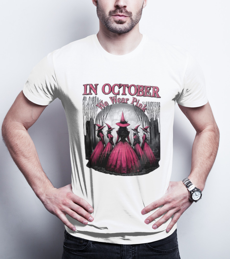 In October We Wear Pink Five Witches Pink Dresses Forest Moon T-Shirt
