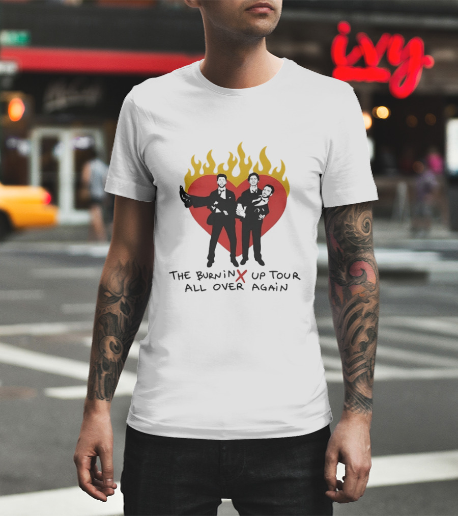 Jonas Brothers Burnin Up Tour All Over Again Fiery Heart Trio T-Shirt