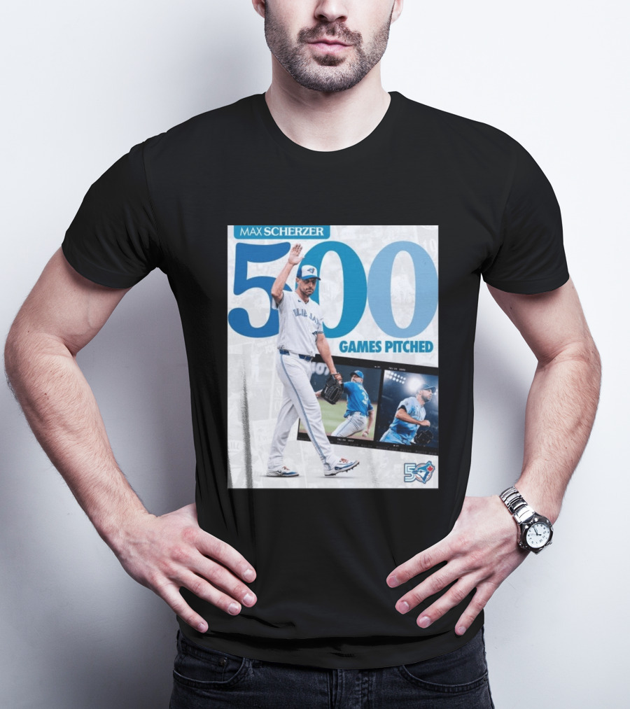 Max Scherzer 500 Games Pitched Blue Jays 50 T-Shirt