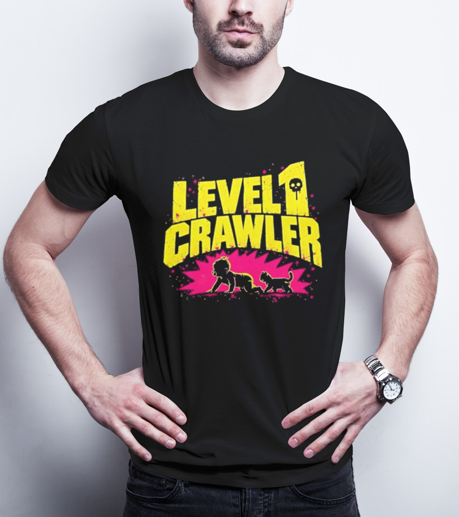 Level 1 Crawler Baby And Kitten Gamer Gaming Fun Adventure T-Shirt