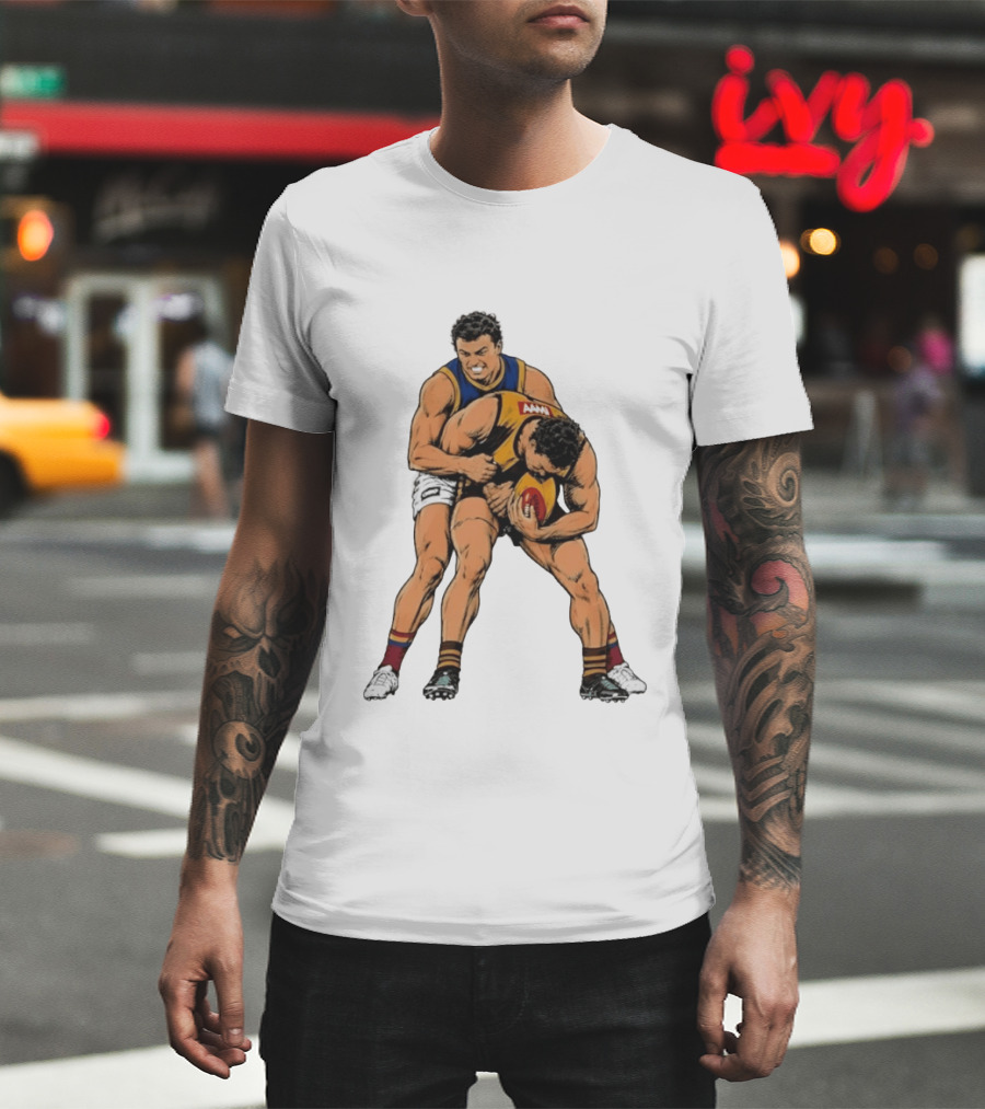 AFL Football Tackle Illustration Vintage Style Sports Art Players Rugby Action T-Shirt