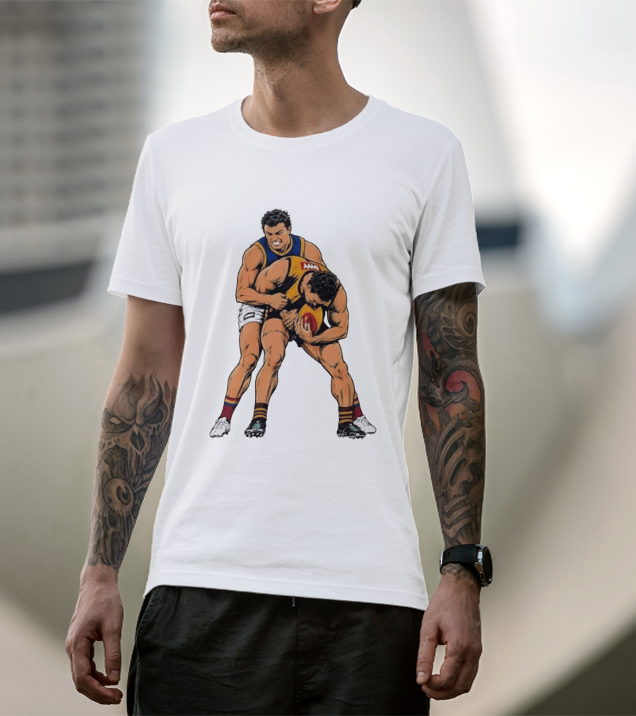 AFL Football Tackle Illustration Vintage Style Sports Art Players Rugby Action T-Shirt