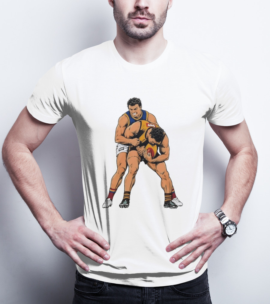 AFL Football Tackle Illustration Vintage Style Sports Art Players Rugby Action T-Shirt
