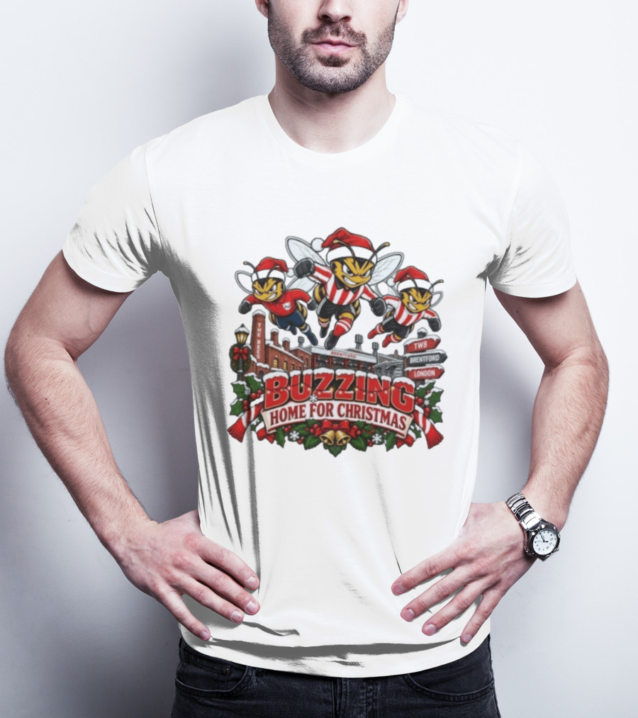 Buzzing Home For Christmas Bees TW8 Brentford London T-Shirt