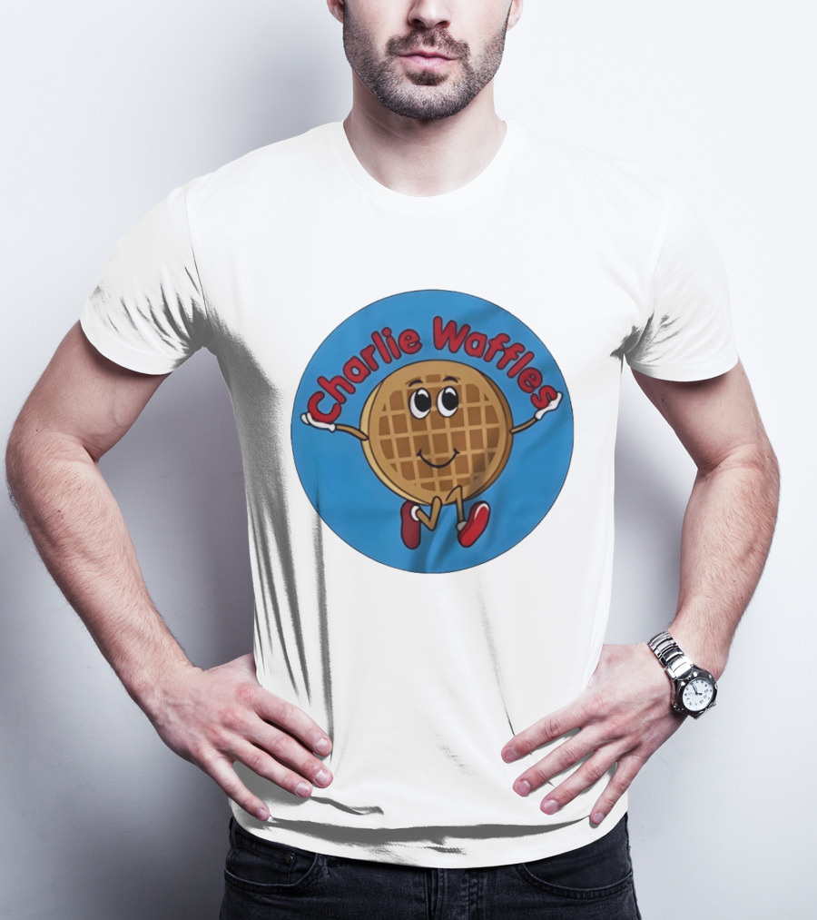Charlie Waffles Cartoon Smiling Character In Red Shoes T-Shirt