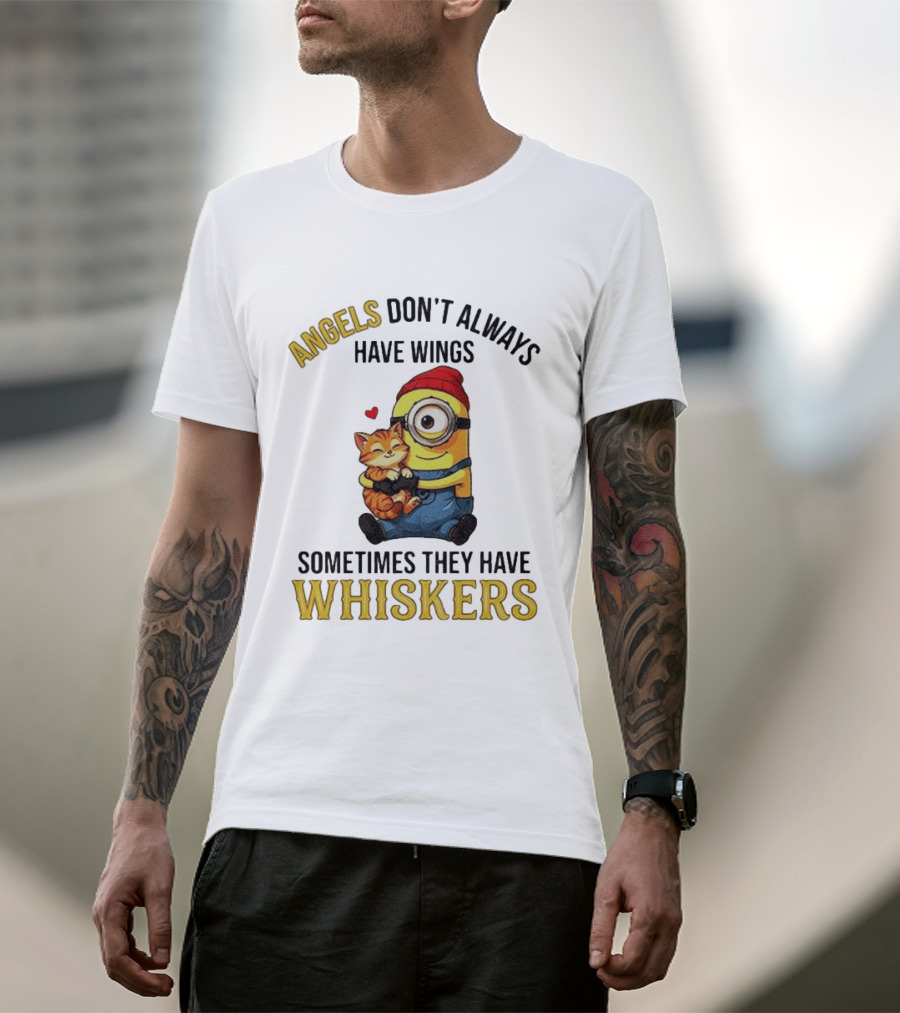 Minion Angels Don't Always Have Wings Sometimes They Have Whiskers Red Beanie Kitten T-Shirt