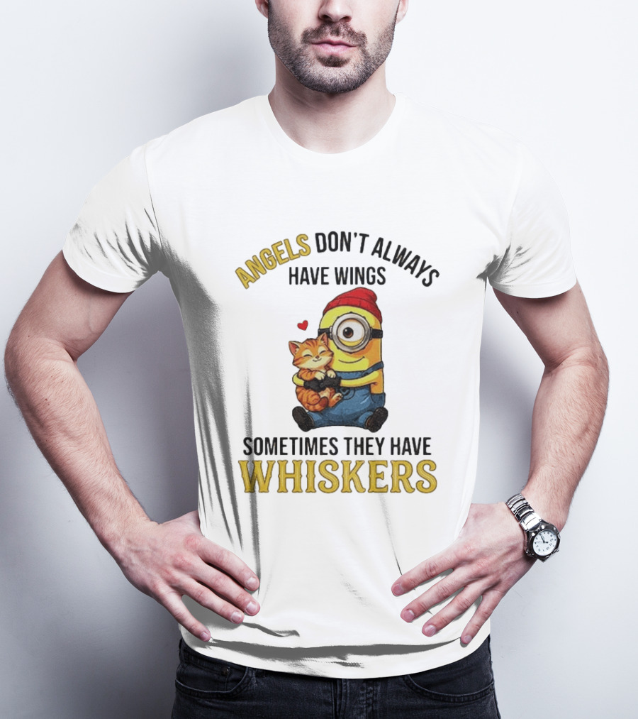 Minion Angels Don't Always Have Wings Sometimes They Have Whiskers Red Beanie Kitten T-Shirt