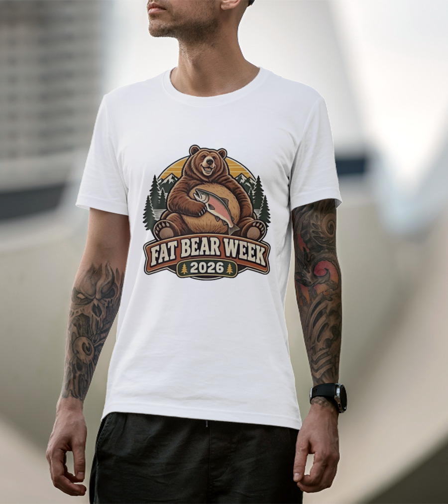 Fat Bear Week 2026 Nature Wildlife Fishing Bear Holding Salmon T-Shirt