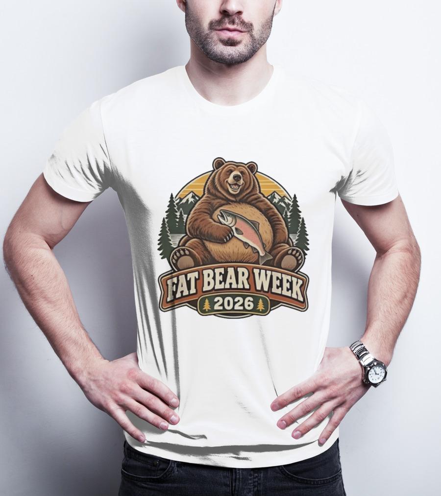 Fat Bear Week 2026 Nature Wildlife Fishing Bear Holding Salmon T-Shirt