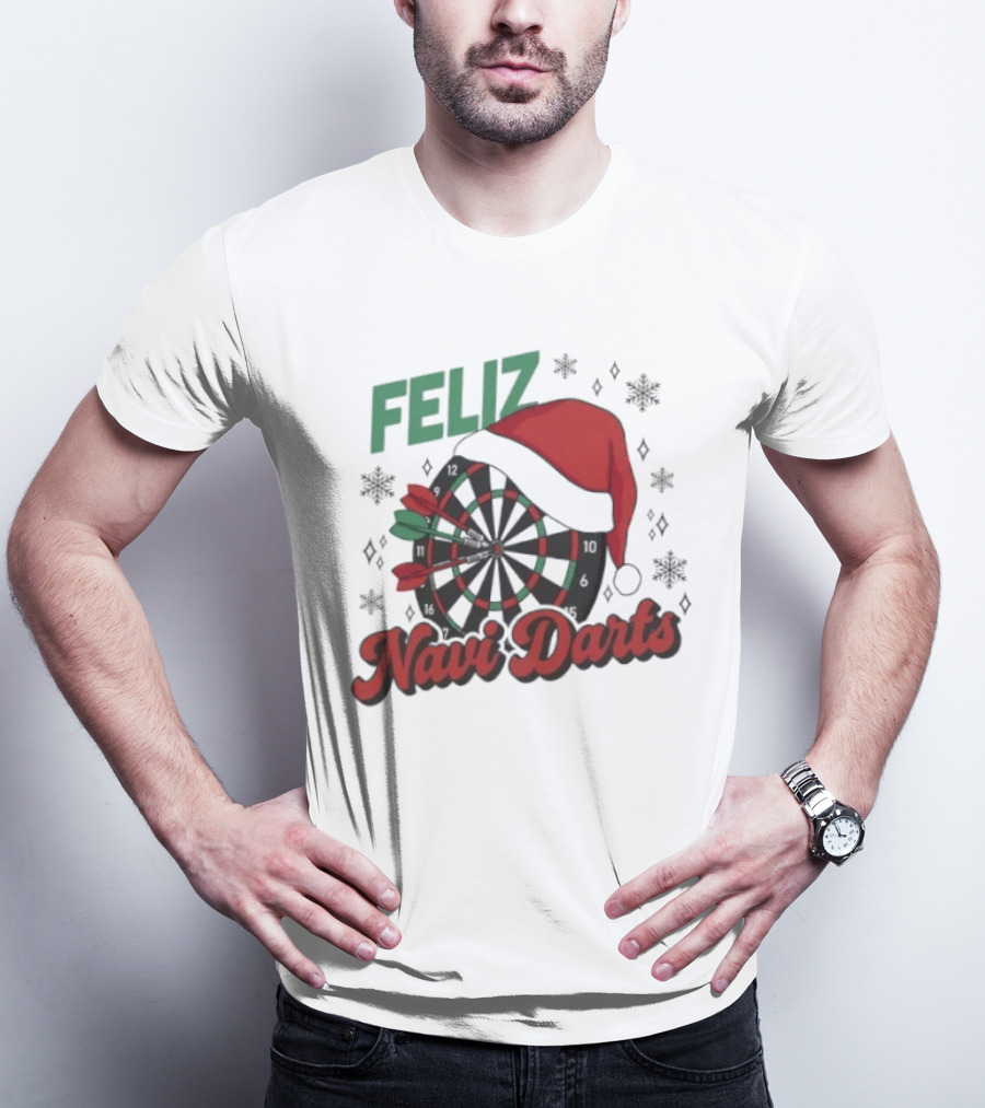 Feliz Navidarts Christmas Santa Hat Darts Board Snowflakes T-Shirt