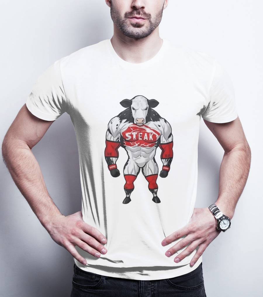 Steak Gainz Muscular Cow Fitness Bodybuilder Buff Animal T-Shirt