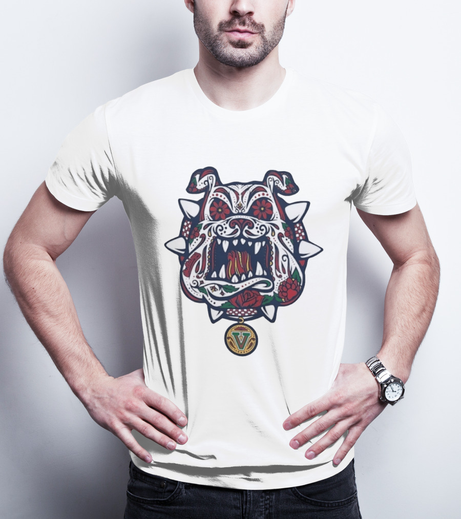 Sugar Skull Bulldog V Intricate Day Of The Dead Floral T-Shirt