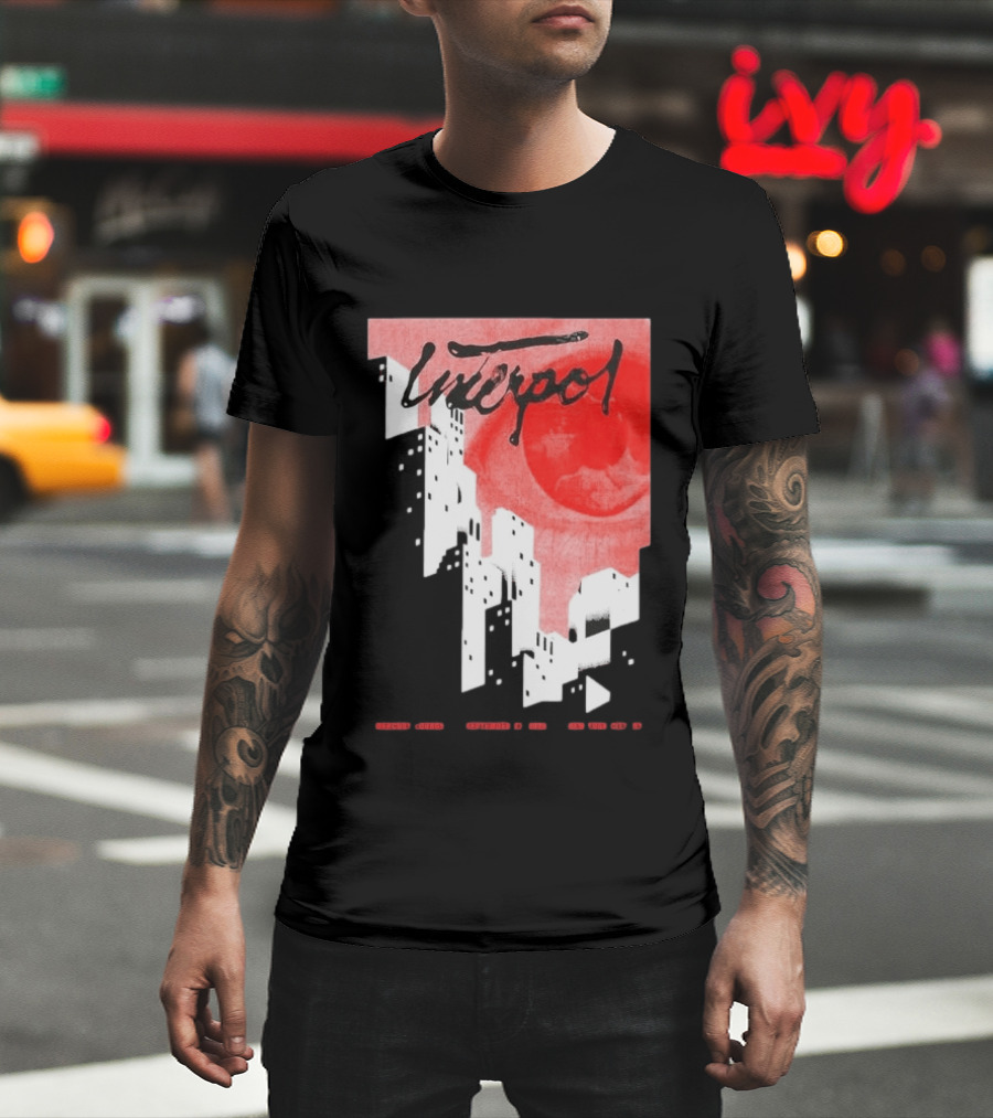 Interpol New York September 27 2026 Tour Cities Skyline Red Moon T-Shirt