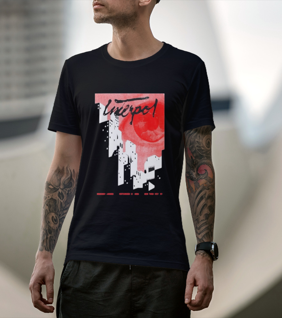 Interpol New York September 27 2026 Tour Cities Skyline Red Moon T-Shirt