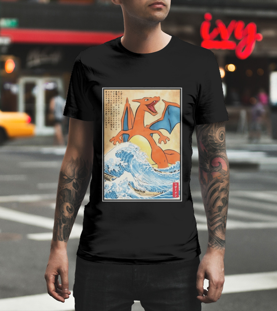 Charizard Ukiyo E Wave Japanese Pokemon Lizardon Kanagawa Print T-Shirt