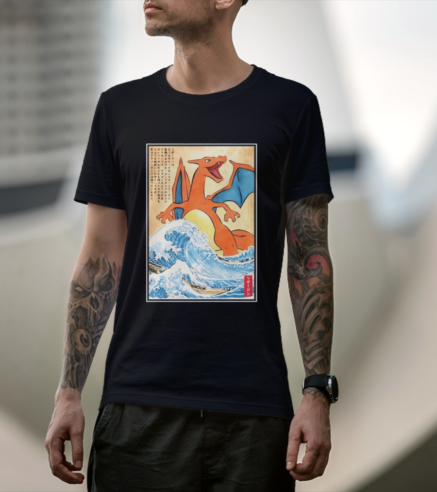 Charizard Ukiyo E Wave Japanese Pokemon Lizardon Kanagawa Print T-Shirt