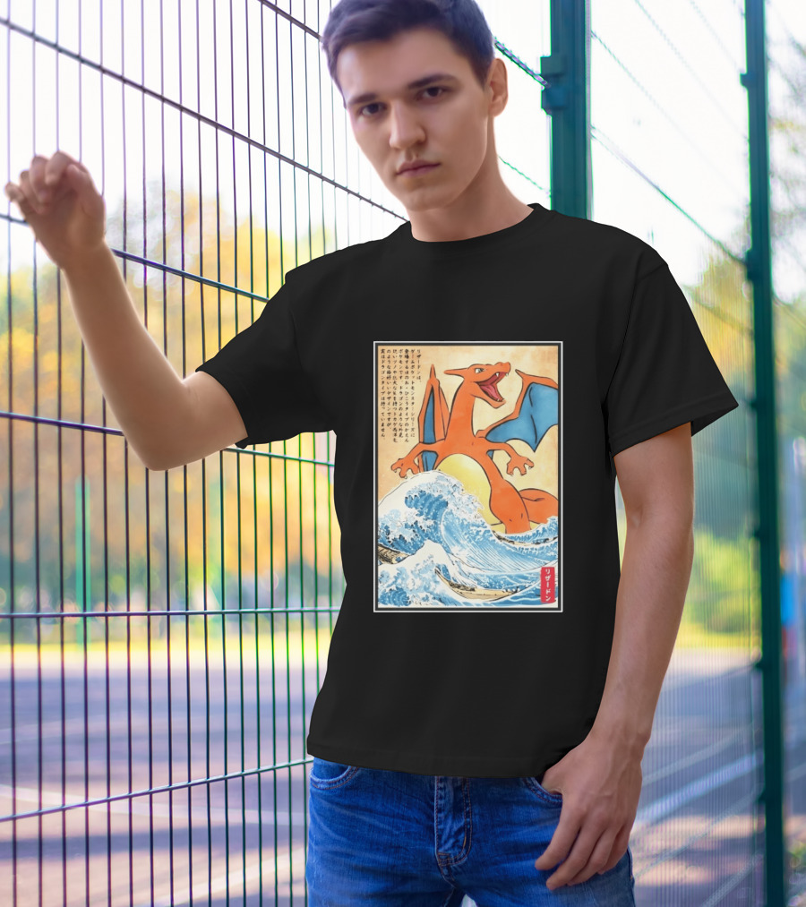 Charizard Ukiyo E Wave Japanese Pokemon Lizardon Kanagawa Print T-Shirt