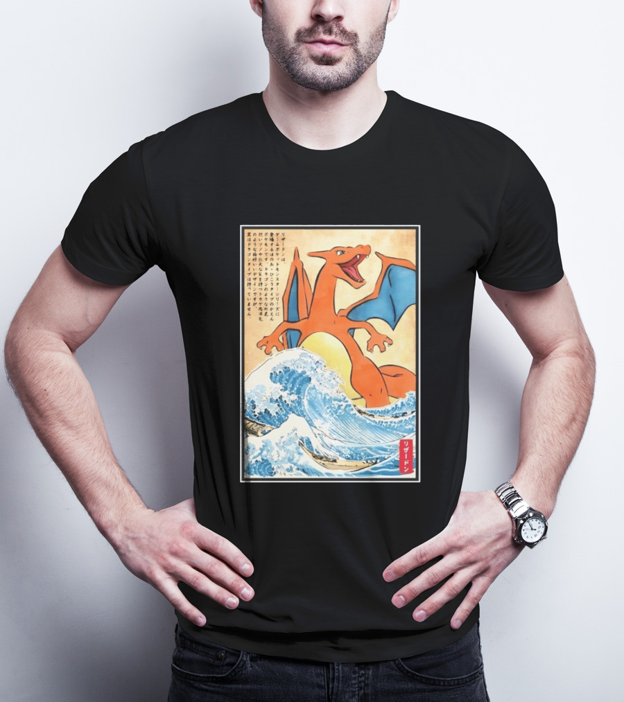Charizard Ukiyo E Wave Japanese Pokemon Lizardon Kanagawa Print T-Shirt