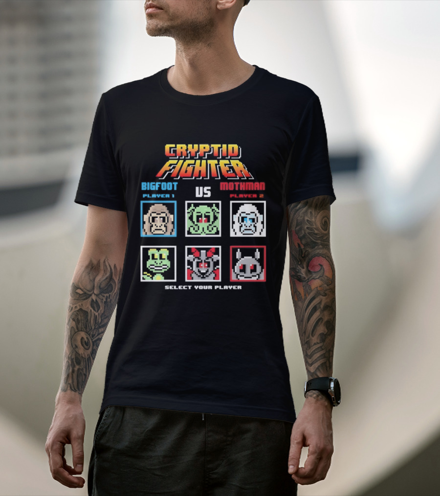 Cryptid Fighter Bigfoot Player 1 Vs Mothman Player 2 Select Your Player T-Shirt