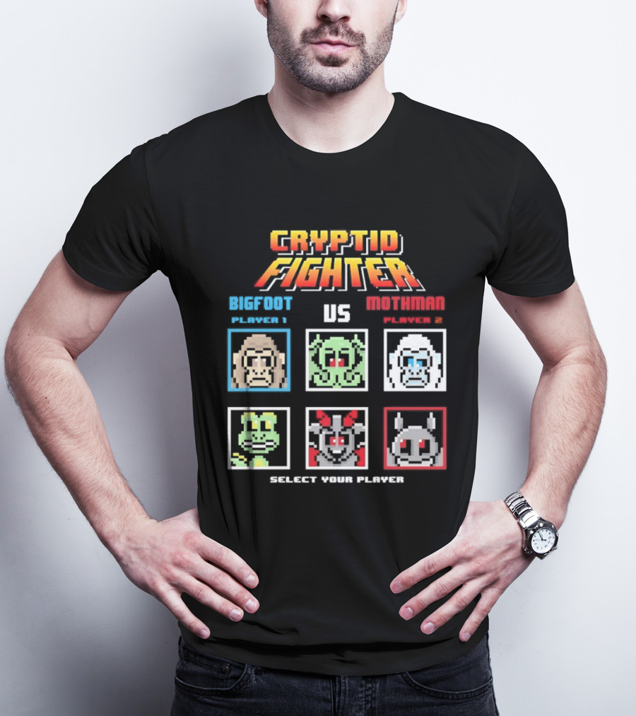 Cryptid Fighter Bigfoot Player 1 Vs Mothman Player 2 Select Your Player T-Shirt