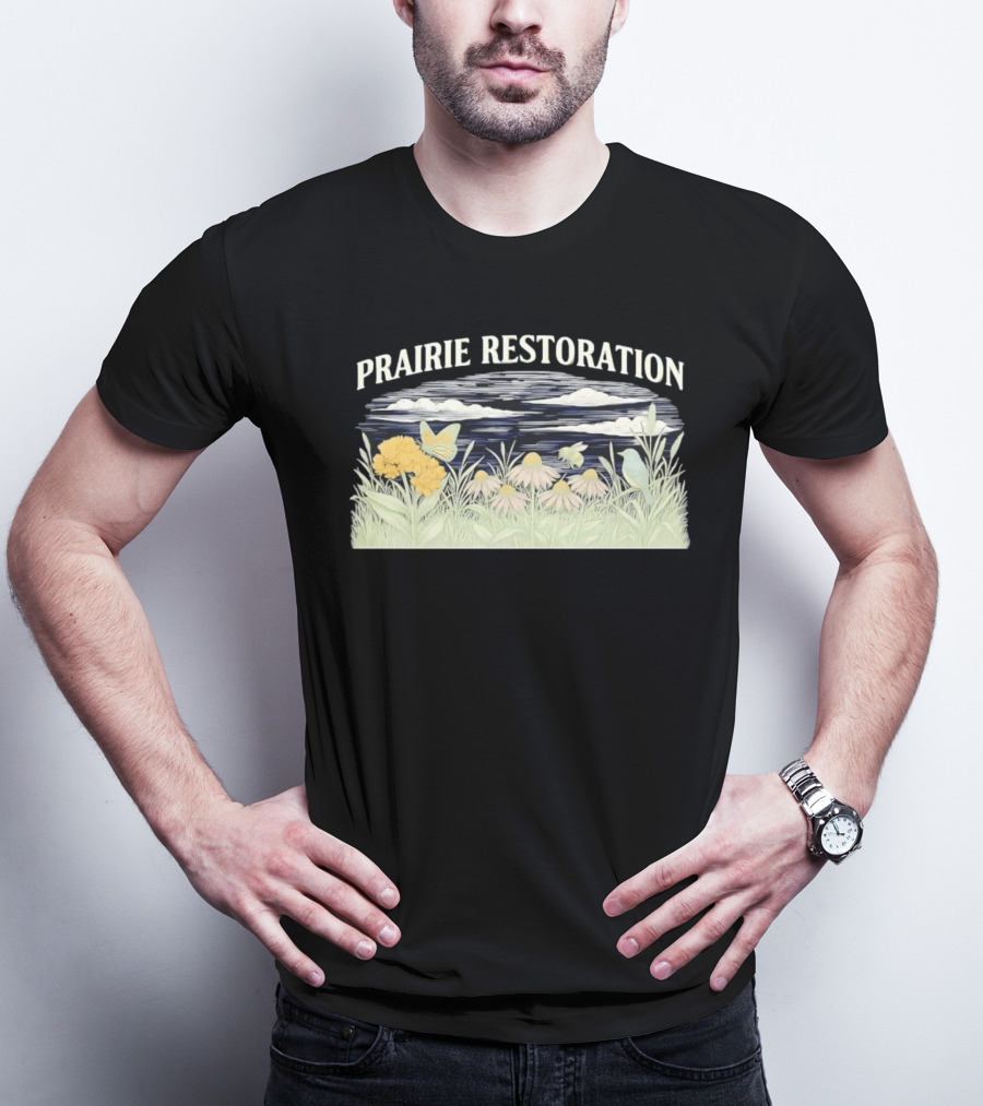 Prairie Restoration Butterfly Hummingbird Wildflowers Botanical Wildlife T-Shirt