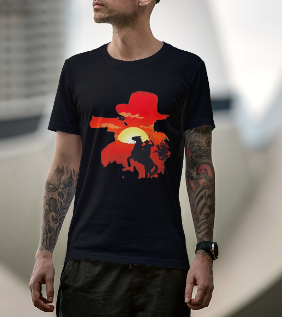 Red Dead Redemption Cowboy Sunset Western Horseback Adventure T-Shirt
