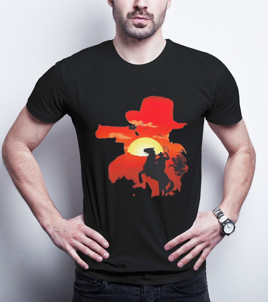 Red Dead Redemption Cowboy Sunset Western Horseback Adventure T-Shirt