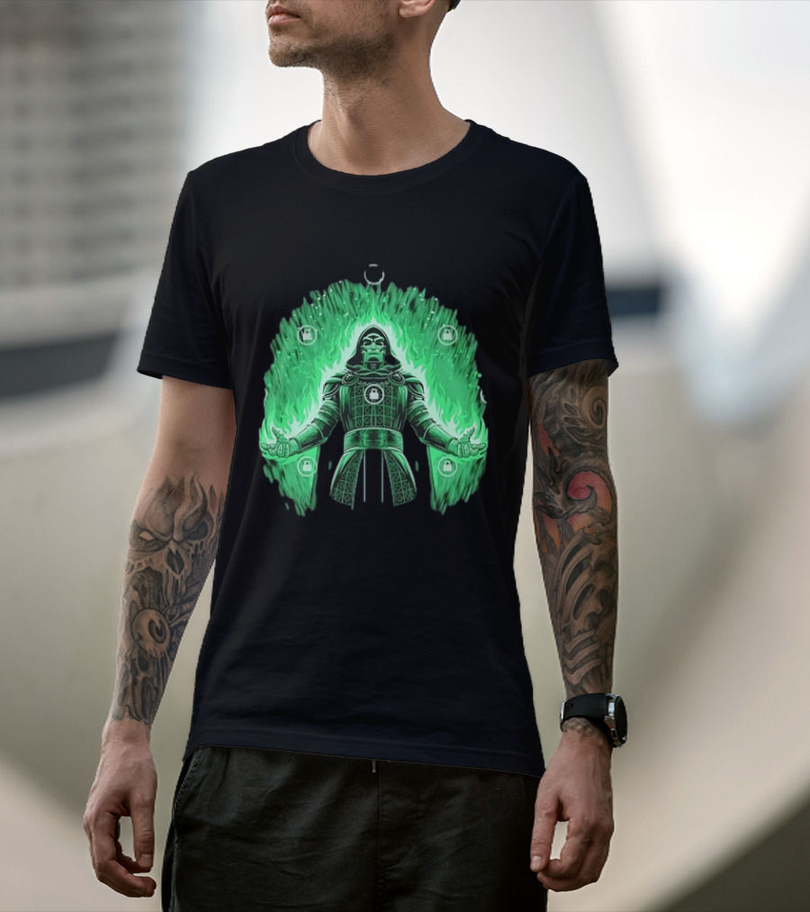Doctor Doom Marvel Villain Green Flame Power Locked T-Shirt