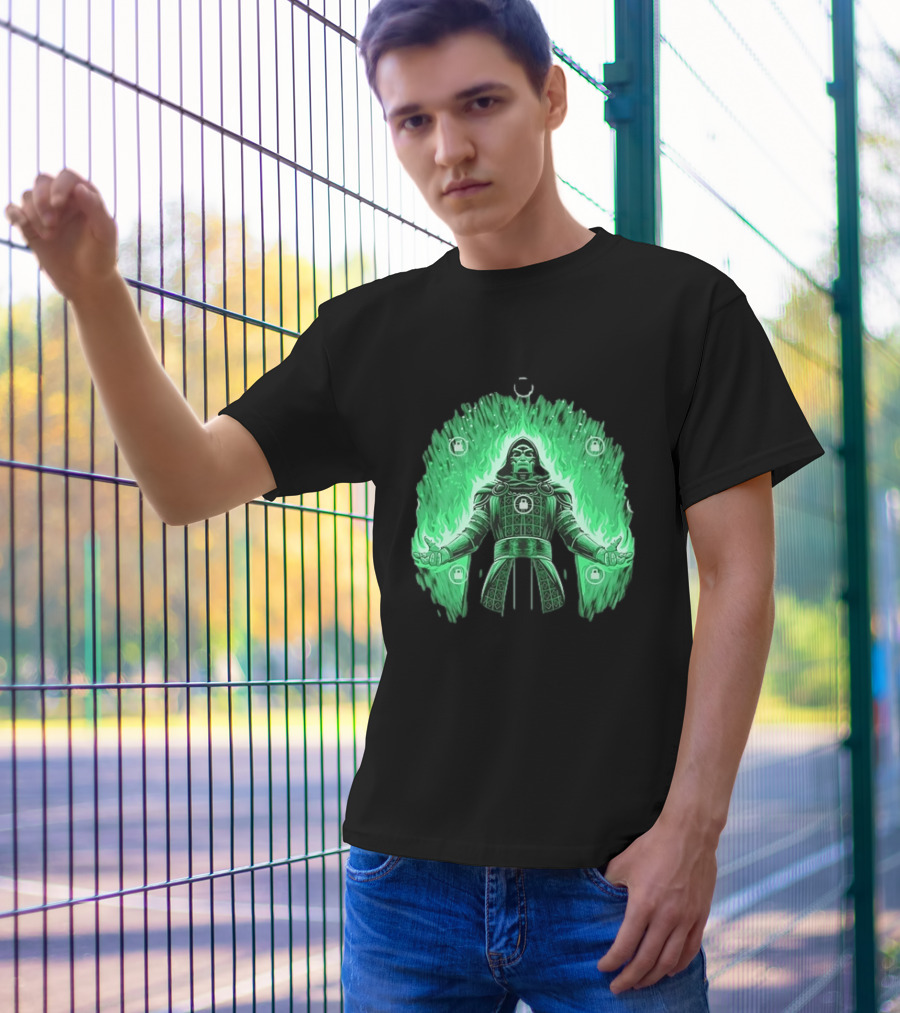 Doctor Doom Marvel Villain Green Flame Power Locked T-Shirt