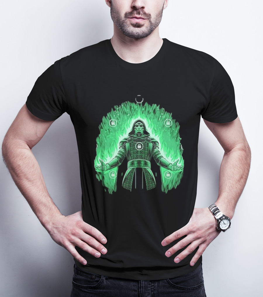 Doctor Doom Marvel Villain Green Flame Power Locked T-Shirt