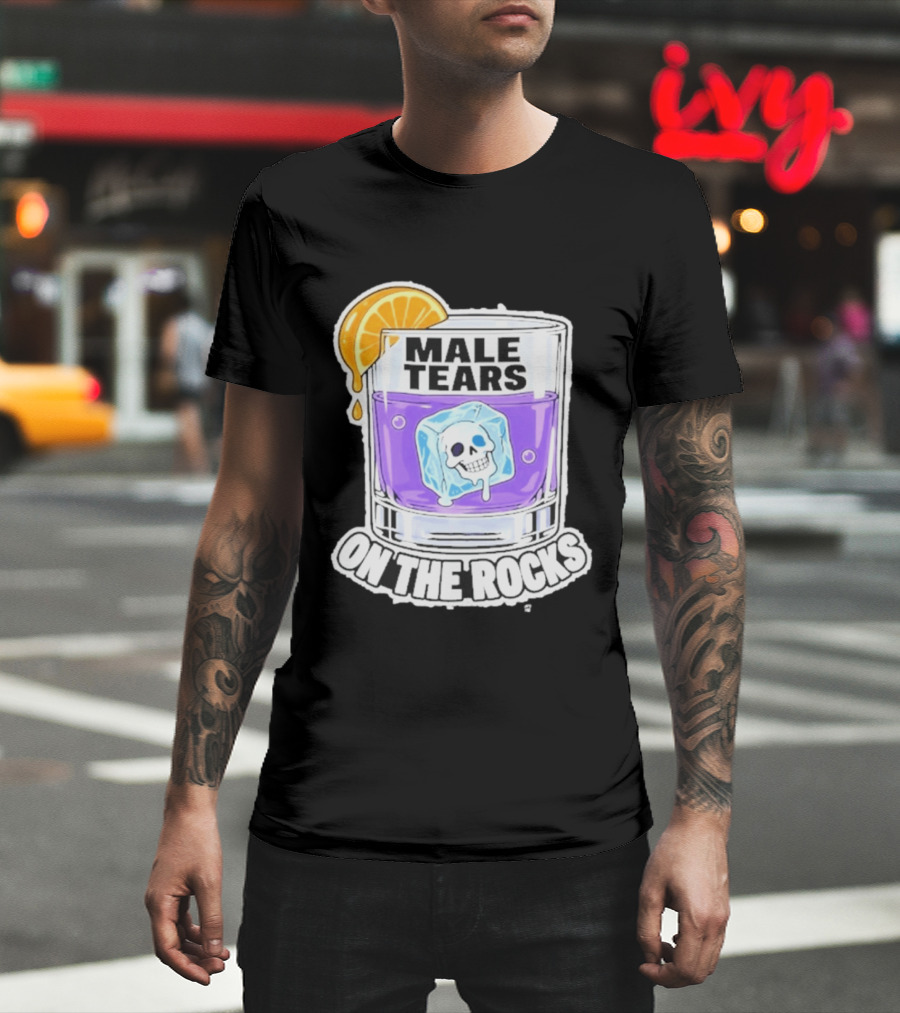 Male Tears On The Rocks Skull Ice Cube Glass Orange Slice T-Shirt