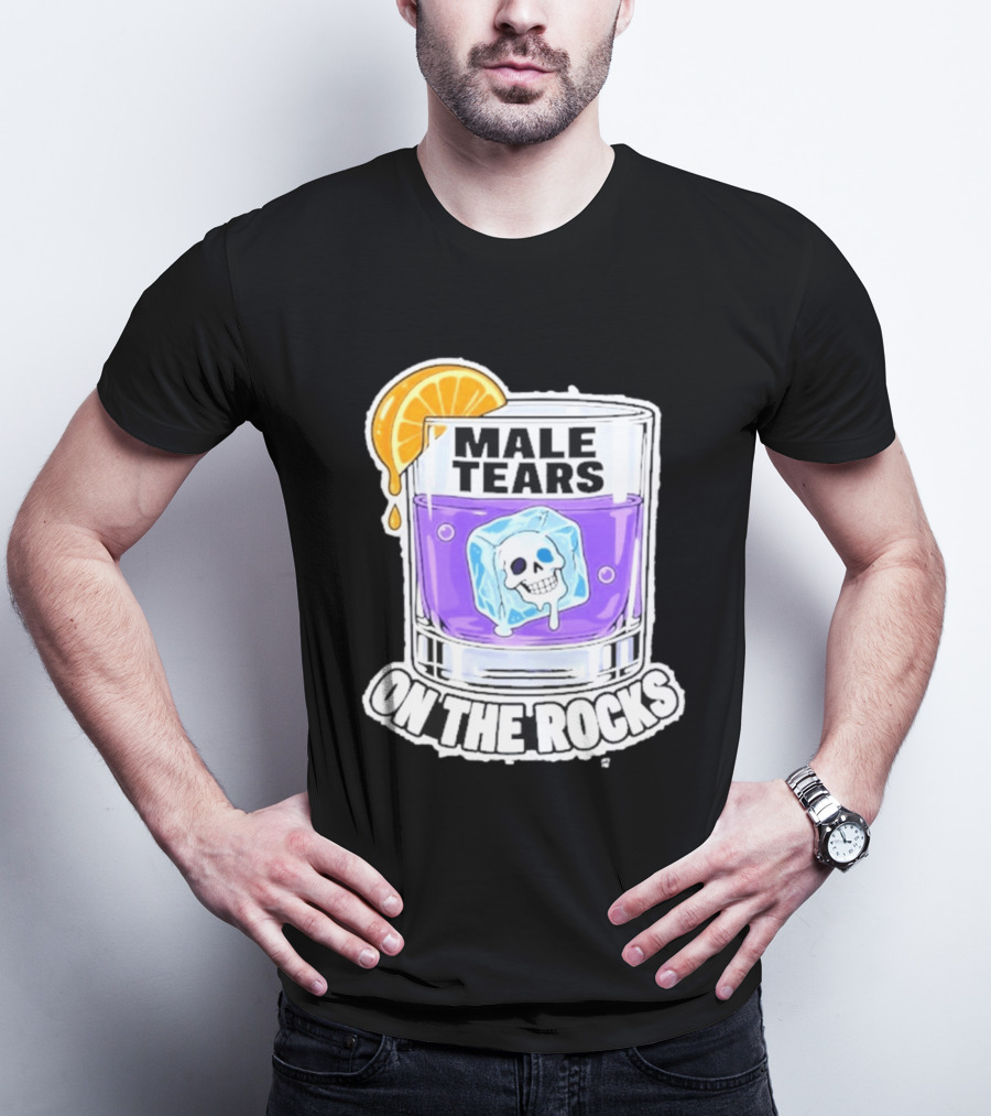 Male Tears On The Rocks Skull Ice Cube Glass Orange Slice T-Shirt