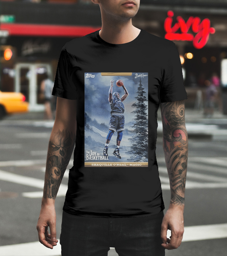 Shaquille O'Neal Magic Topps Bob Ross The Joy Of Basketball Card T-Shirt
