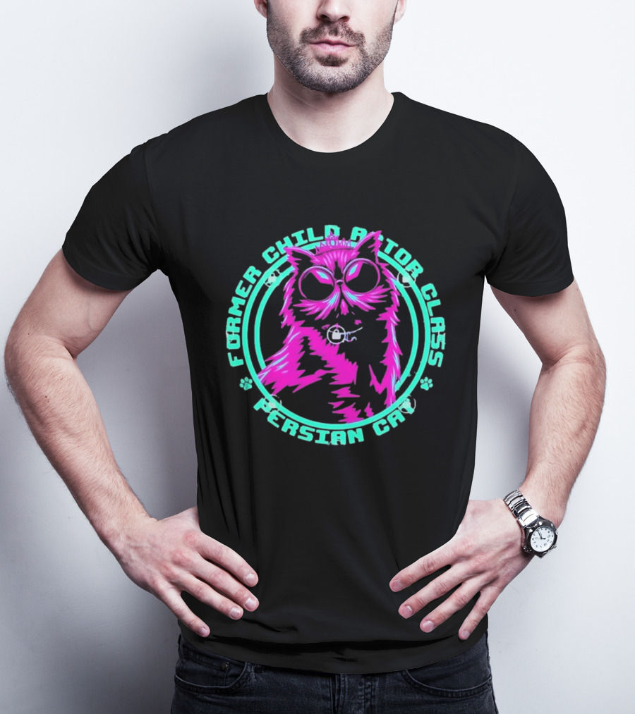 Former Child Actor Class Persian Cat Neon Crowned Kitty T-Shirt