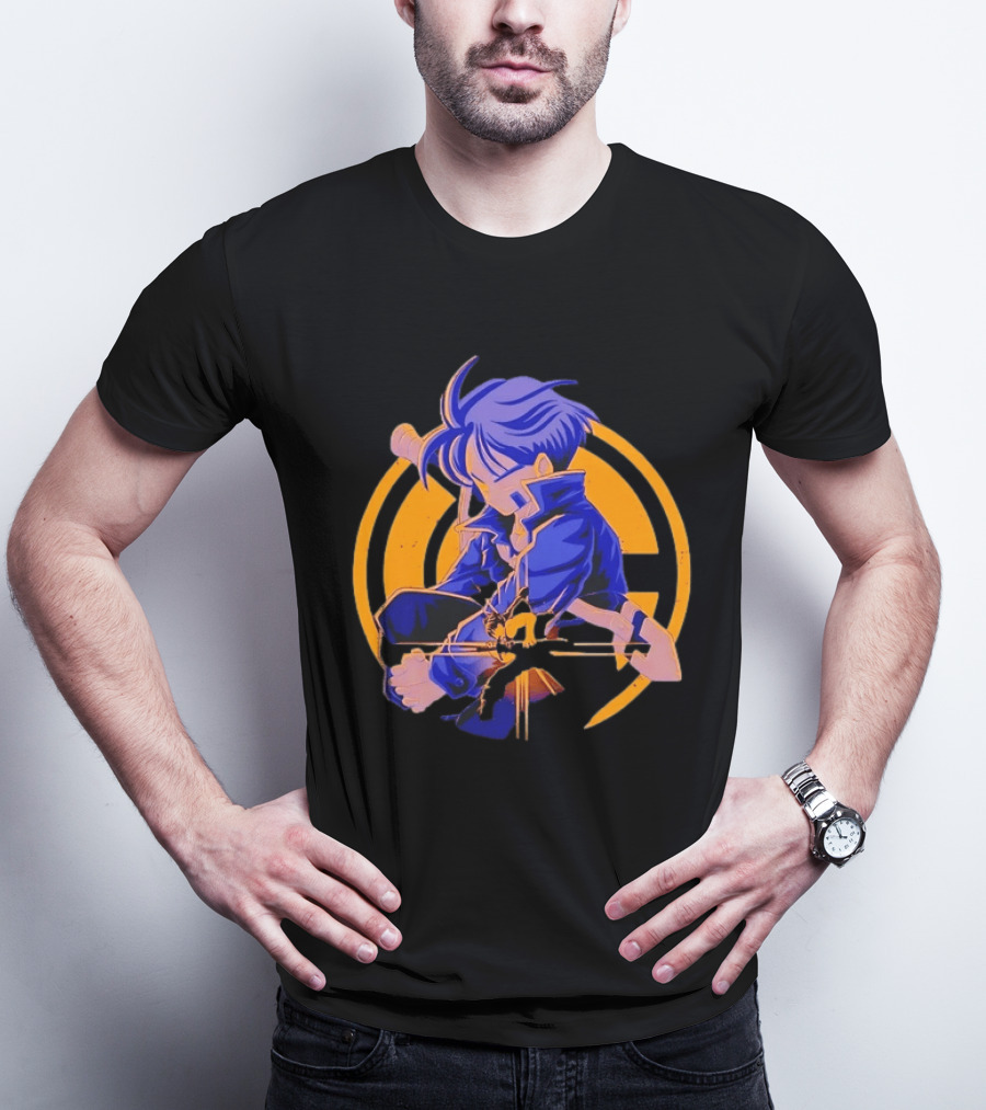 Future Trunks Dragon Ball Z Anime Character Illustrated Sitting Pose T-Shirt