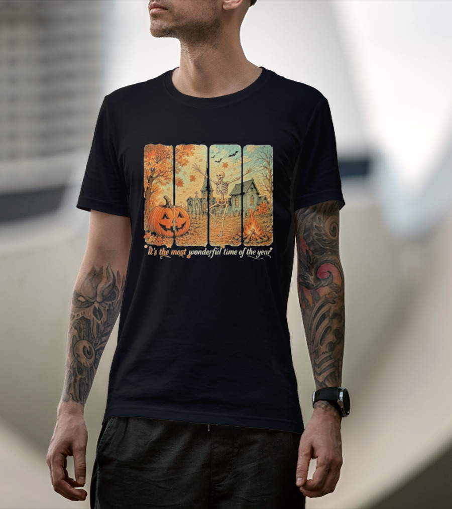 It's The Most Wonderful Time Of The Year Spooky Skeleton Pumpkin Campfire Halloween T-Shirt