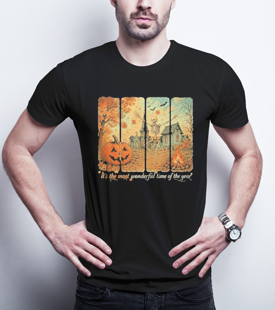 It's The Most Wonderful Time Of The Year Spooky Skeleton Pumpkin Campfire Halloween T-Shirt
