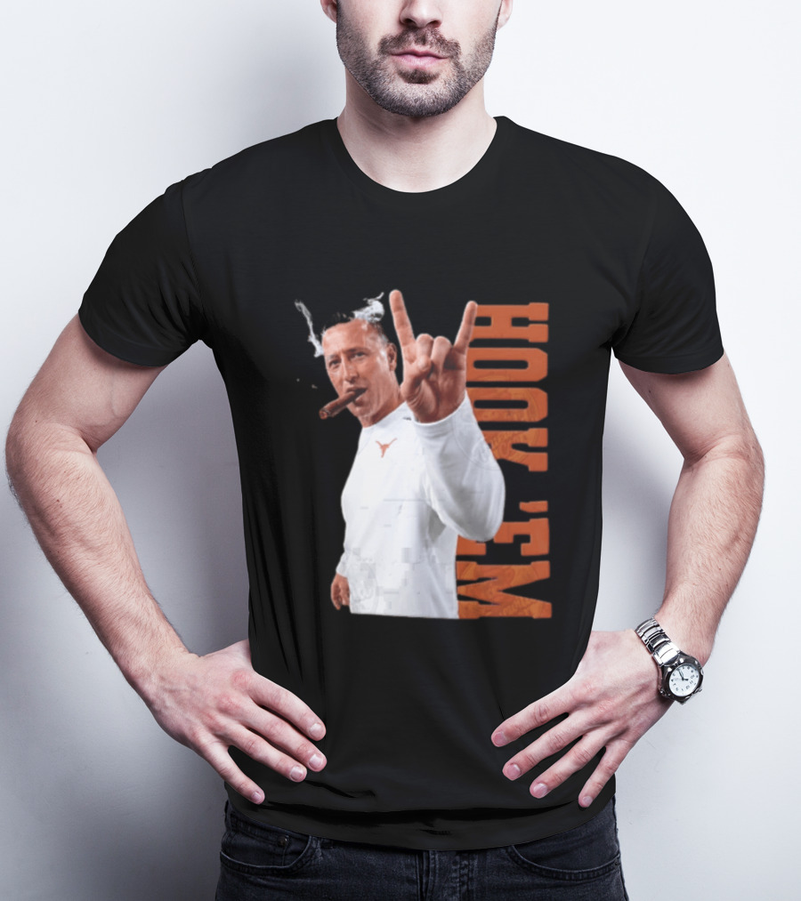 Steve Sarkisian Texas Longhorns NCAA Hook Em Smoking Cigar T-Shirt