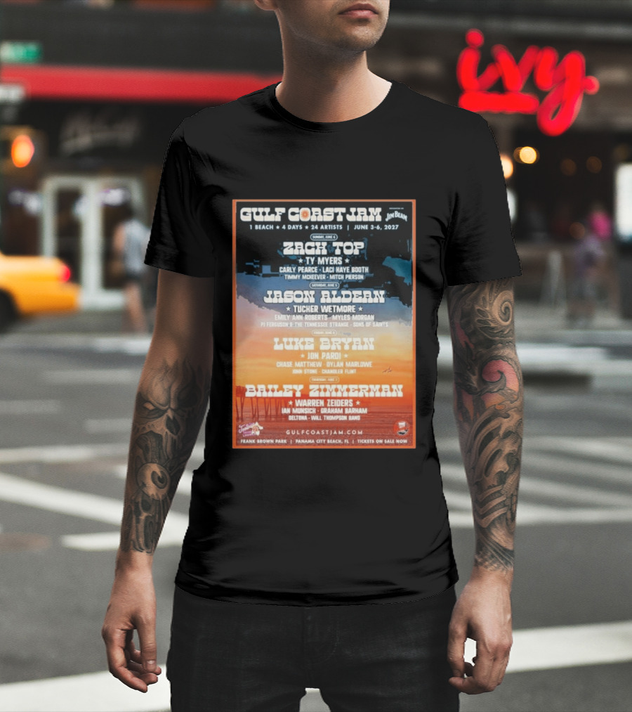Gulf Coast Jam 2027 Panama City Beach June 3 6 Zach Top Jason Aldean Luke Bryan Bailey Zimmerman T-Shirt