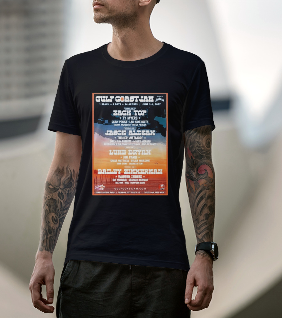 Gulf Coast Jam 2027 Panama City Beach June 3 6 Zach Top Jason Aldean Luke Bryan Bailey Zimmerman T-Shirt