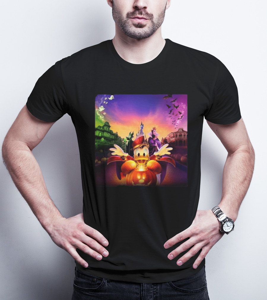 2026 Disney Halloween Festival Disneyland Paris With Haunted Mansion And Donald Duck T-Shirt