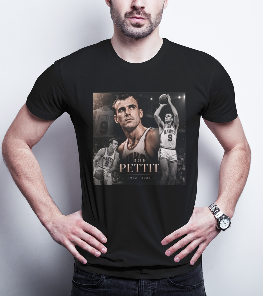 Bob Pettit 1932 2026 Basketball Legend Tribute Hawks Number 9 T-Shirt