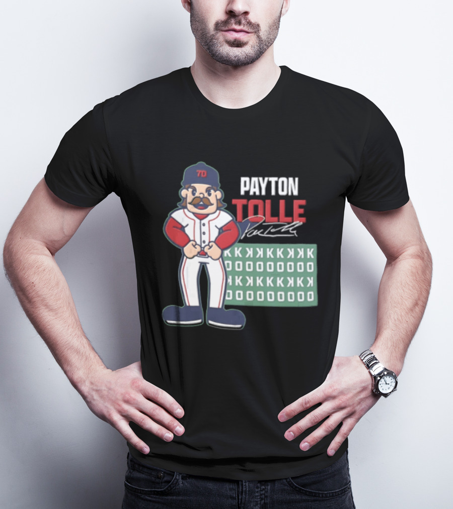 Payton Tolle Cartoon Baseball Player Mustache Cap K Strikeouts T-Shirt