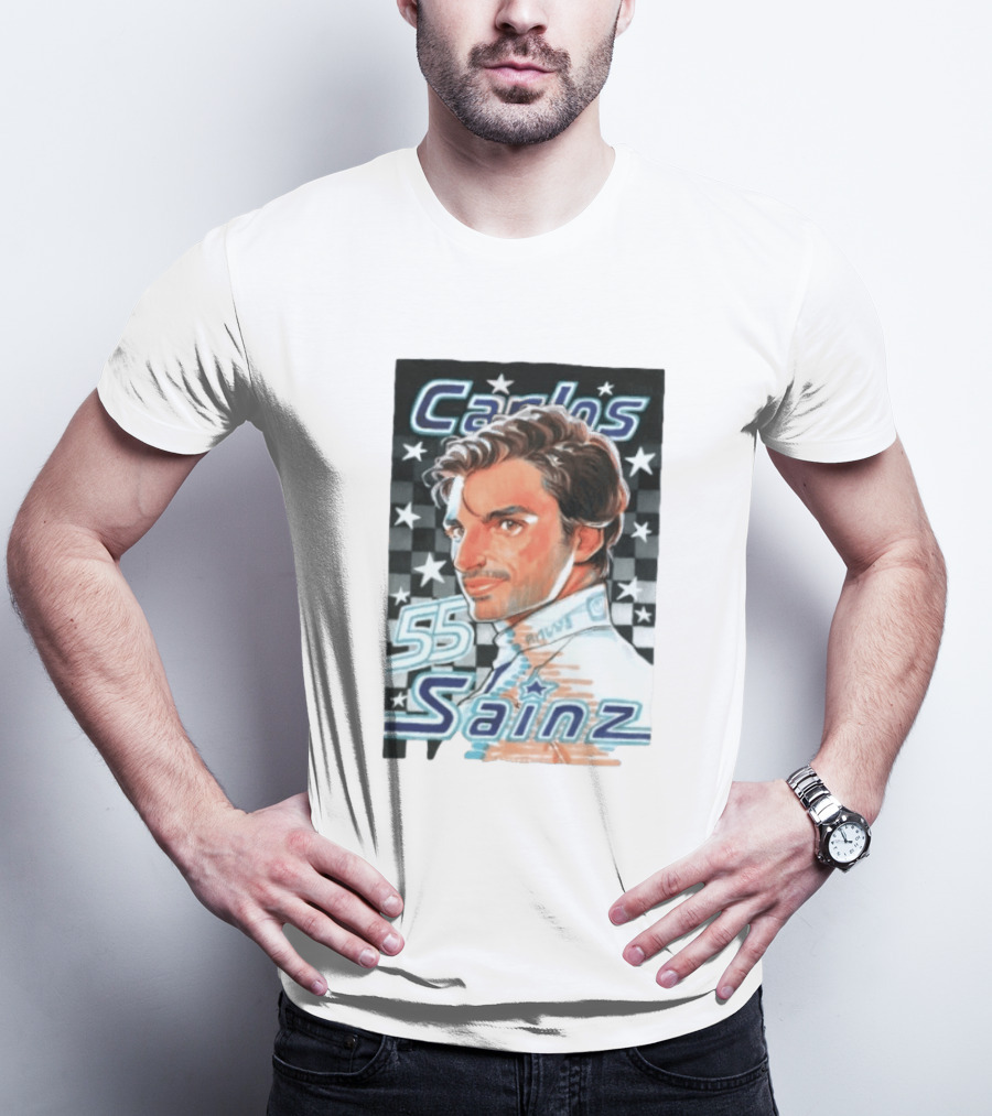 Carlos Sainz No 55 Formula 1 Racing Star Checkerboard T-Shirt
