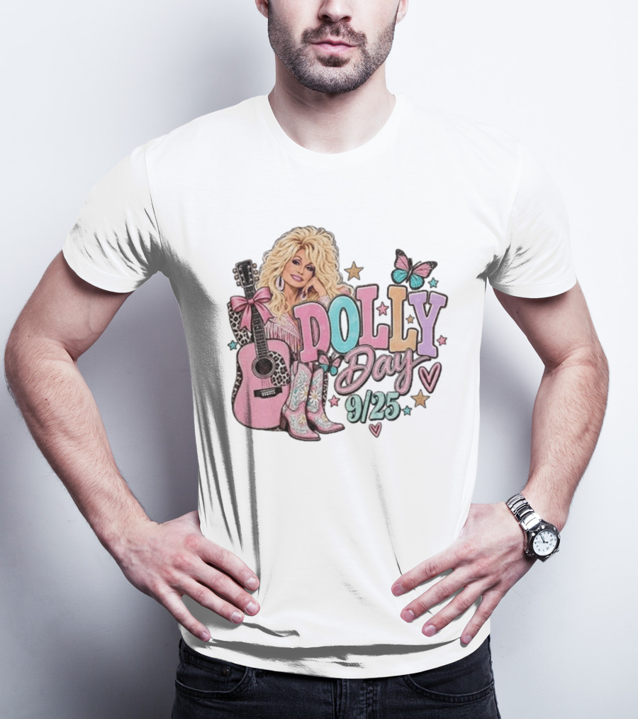 Dolly Day 9/25 Pink Butterfly Guitar Boots Stars T-Shirt