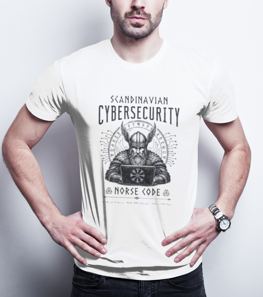 Scandinavian Cybersecurity Norse Code Digital Viking Symbol Tech T-Shirt