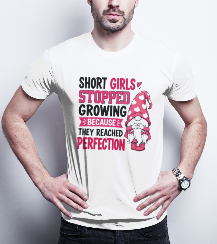 Short Girls Stopped Growing Because They Reached Perfection Gnome Heart Hat T-Shirt