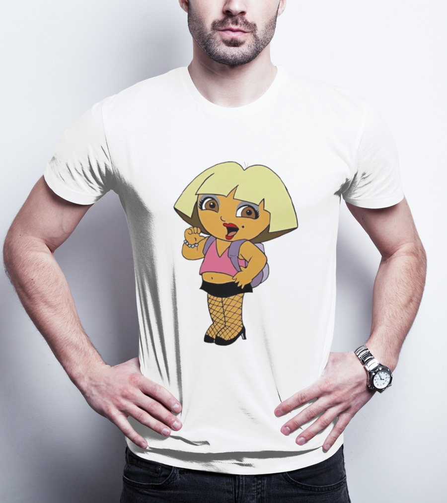 Explorer Parody Cartoon Mashup Pop Culture Icon With Backpack And Fishnets T-Shirt
