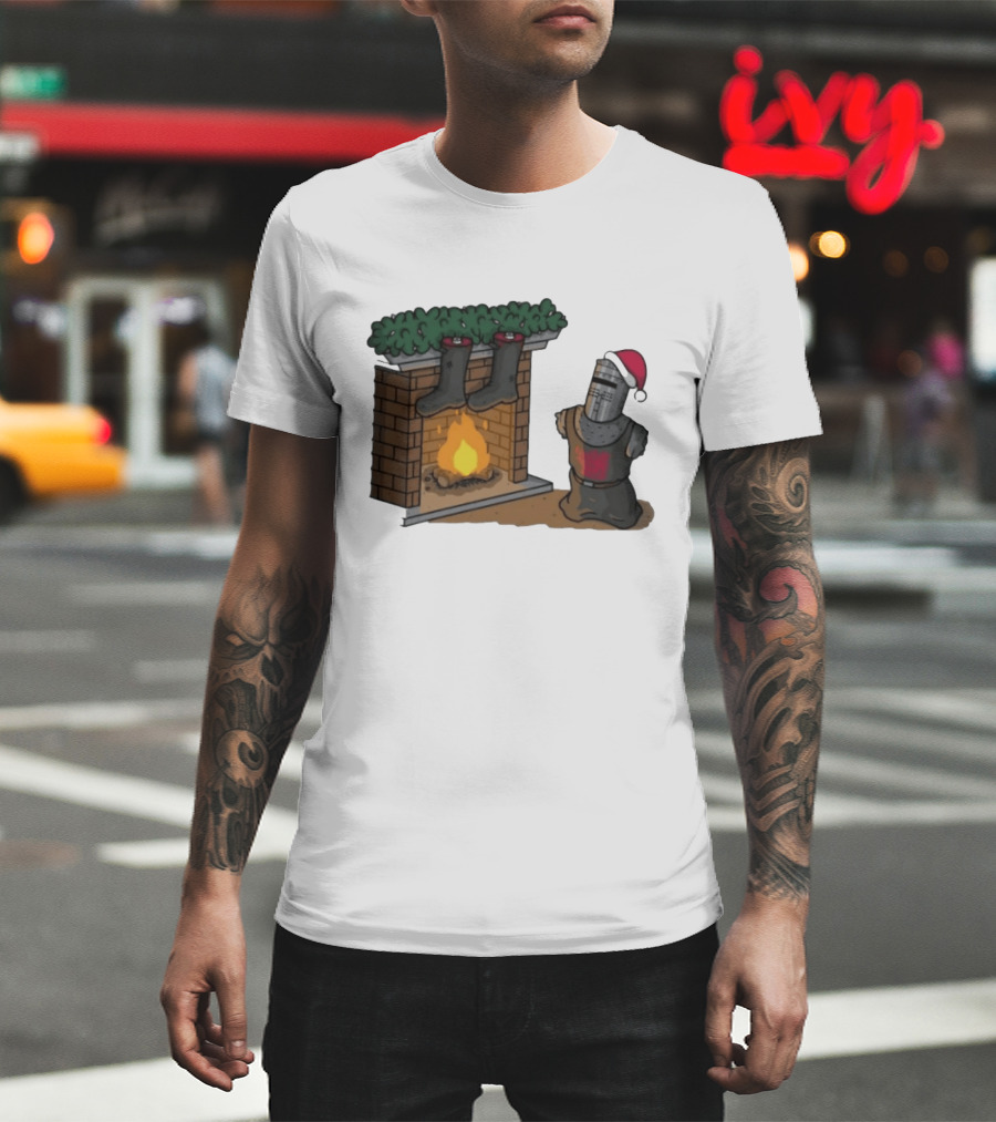 Monty Python Black Knight Christmas Holiday Fireplace Scene T-Shirt